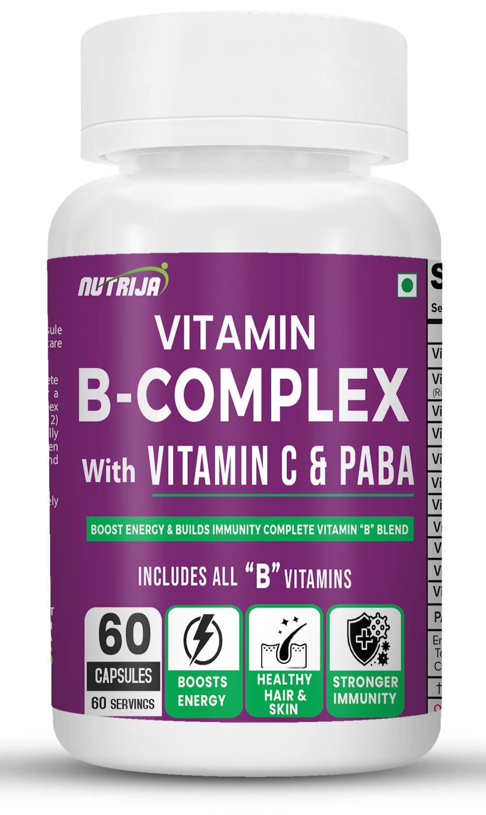 Buy Vitamin B Complex supplement 100% Natural & Vegan | B1, B2, B3, B4, B5, B6, B7, B8, B9, B12 ...