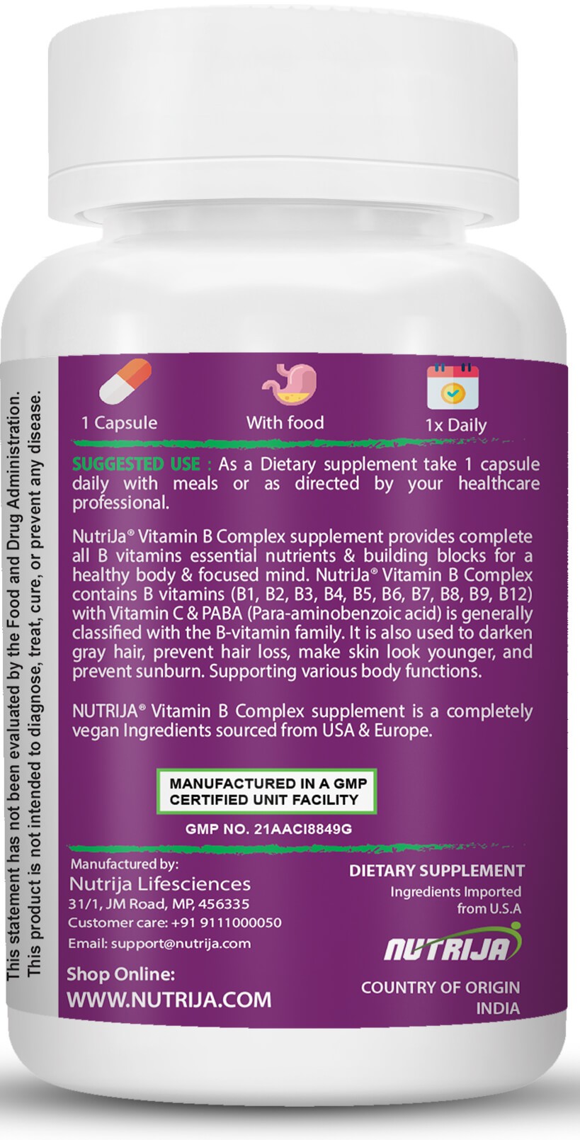 Buy Vitamin B Complex supplement 100% Natural & Vegan | B1, B2, B3, B4, B5, B6, B7, B8, B9, B12 ...