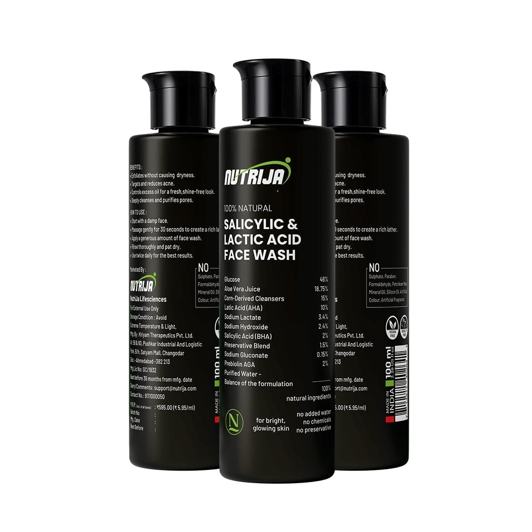 Buy NutriJa ® 2% Salicylic & Lactic Acid Face Wash | 2% AHA + BHA ...