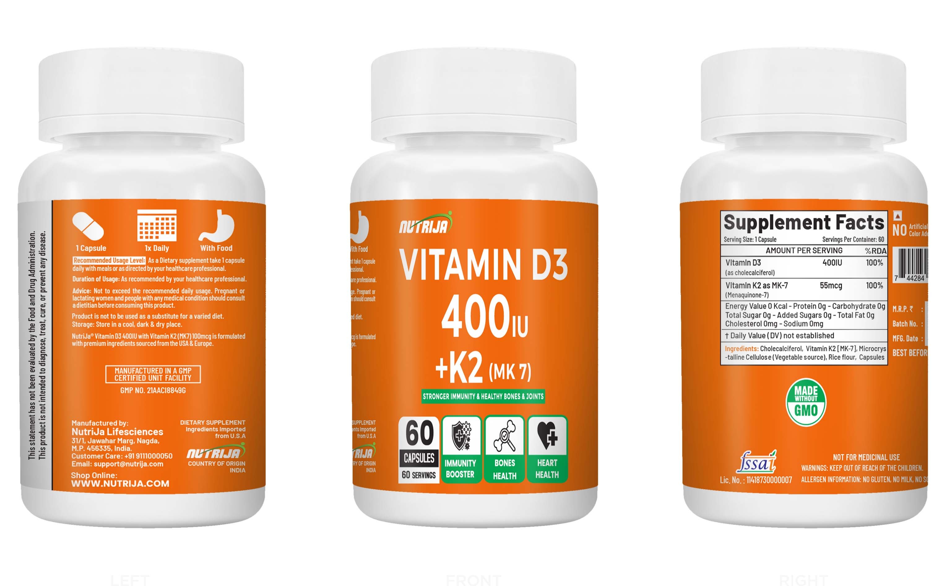 Buy Vitamin D3 K2 400iu Supplements | Supports stronger Immunity, Heart, Muscle, & Bone Health ...
