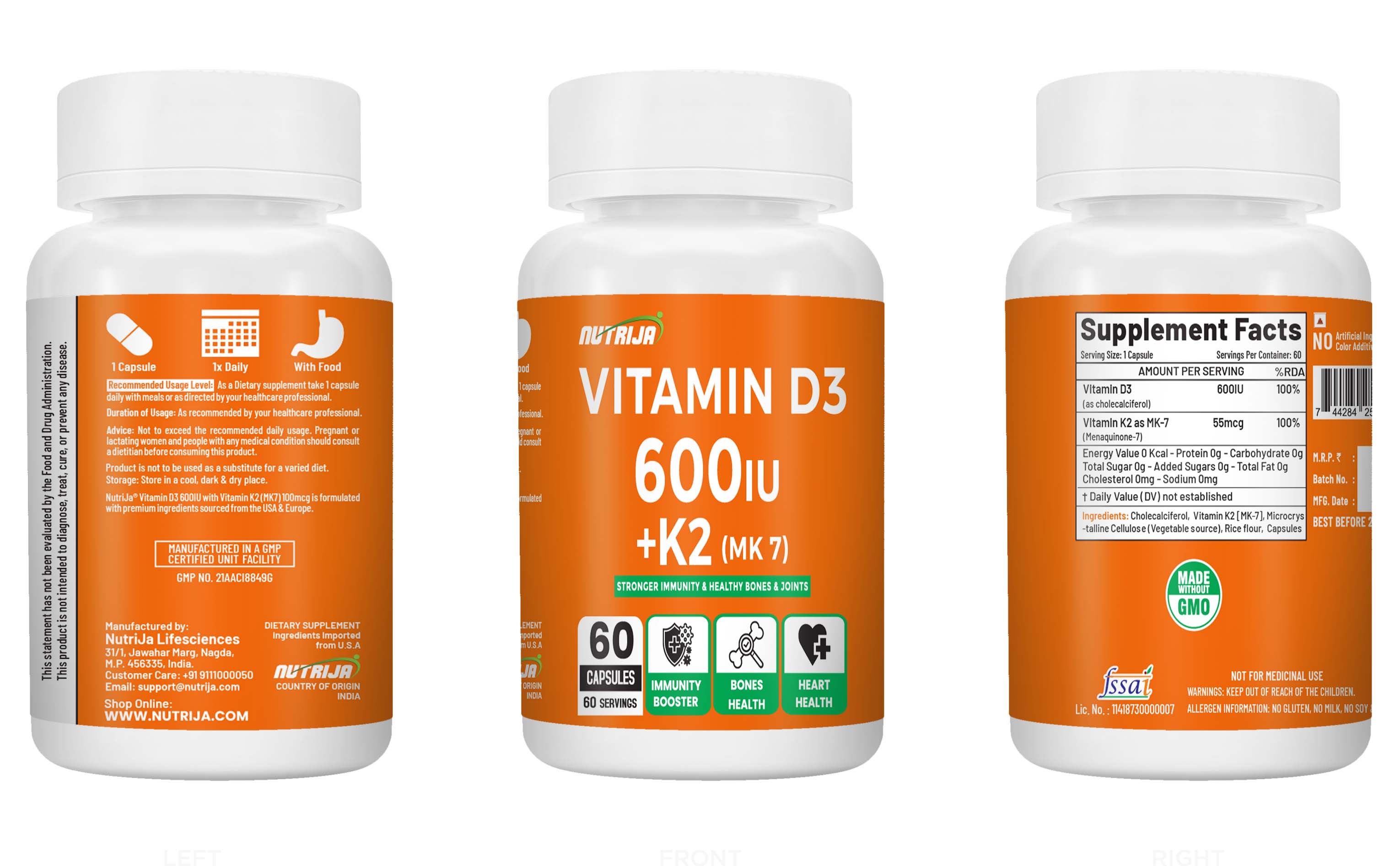 Buy Vitamin D3 K2 600iu Supplements | Supports stronger Immunity, Heart, Muscle, & Bone Health ...